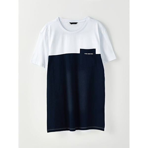 Bisiklet Yaka Kısa Kollu Renk Bloklu Penye Erkek Tişört