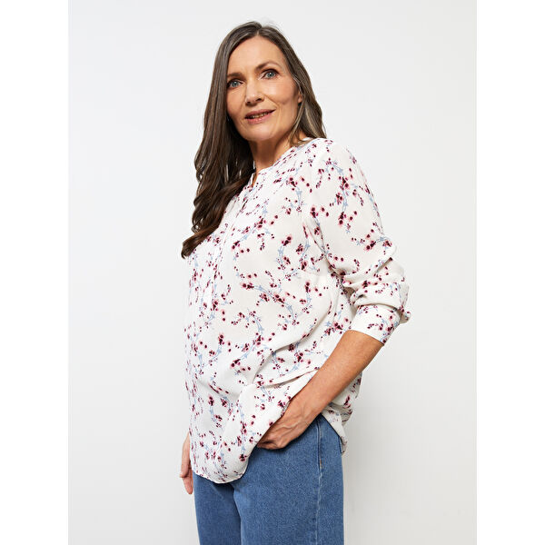 LCW GRACE Kaçık Yaka Desenli Uzun Kollu Viskon Kadın Bluz