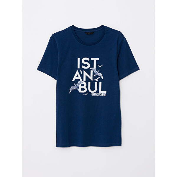 LCW CASUAL Bisiklet Yaka Kısa Kollu İstanbul Baskılı Erkek Penye Tişört