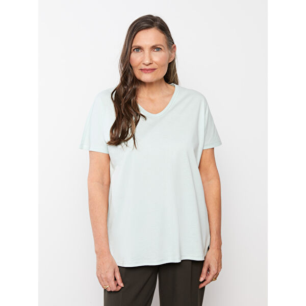 LCW GRACE V Yaka Düz Kısa Kollu Pamuklu Kadın Tişört LCW GRACE V Yaka Düz Kısa Kollu Pamuklu Kadın Tişört