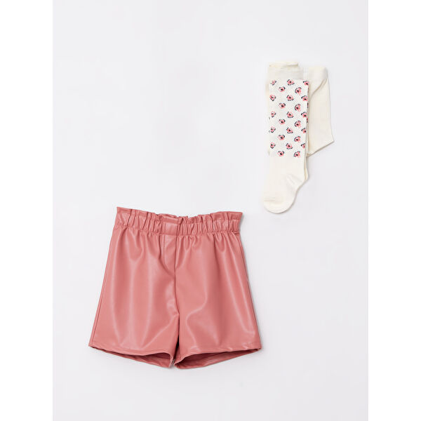 Beli Lastikli Basic Kız Bebek Şort ve Külotlu Çorap 2'li Takım