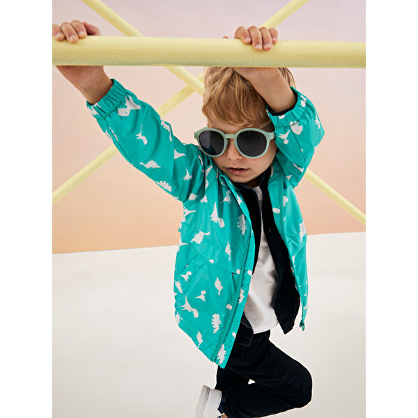 Kapüşonlu Uzun Kollu Baskılı Erkek Bebek Yağmurluk