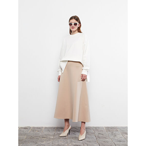 MODEST Beli Fermuarlı Düz A Kesim Skuba Kumaş Kadın Etek