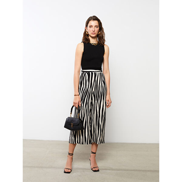 LCW BASIC Beli Lastikli Desenli Viskon Kadın Capri