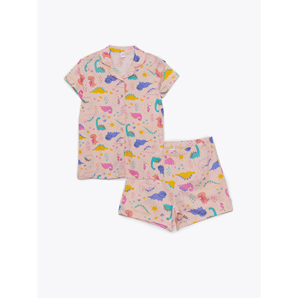 Gömlek Yaka Desenli Kısa Kollu Kız Çocuk Şortlu Pijama Takımı Gömlek Yaka Desenli Kısa Kollu Kız Çocuk Şortlu Pijama Takımı