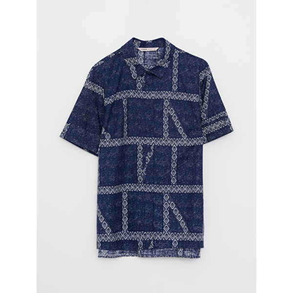 LCW GRACE Önden Düğme Kapamalı Desenli Kısa Kollu Pamuklu Kadın Gömlek