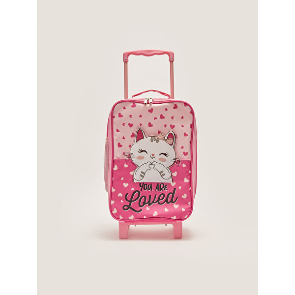 Büyük Boy Baskılı Kız Çocuk Çekme Mekanizmalı Valiz