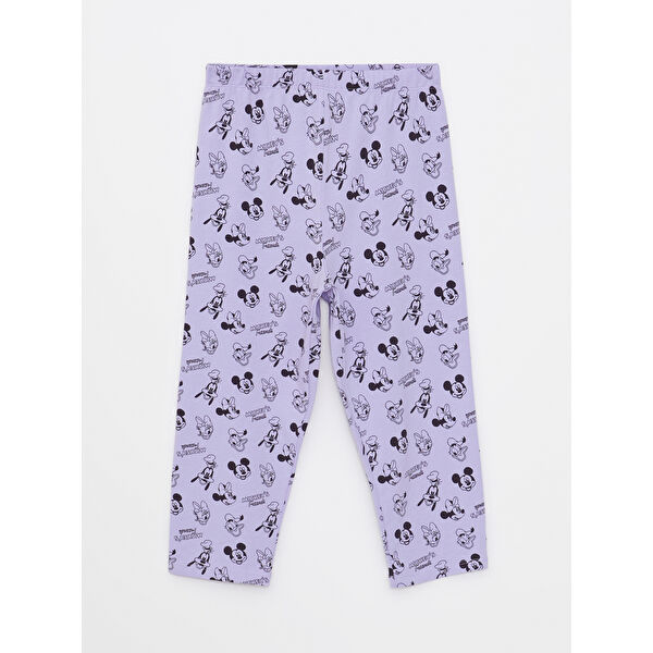 Beli Lastikli Mickey Mouse Baskılı Pamuklu Kız Çocuk Uzun Tayt