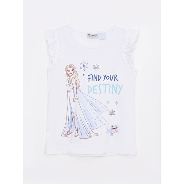 Bisiklet Yaka Elsa Baskılı Pamuklu Kız Çocuk Bluz