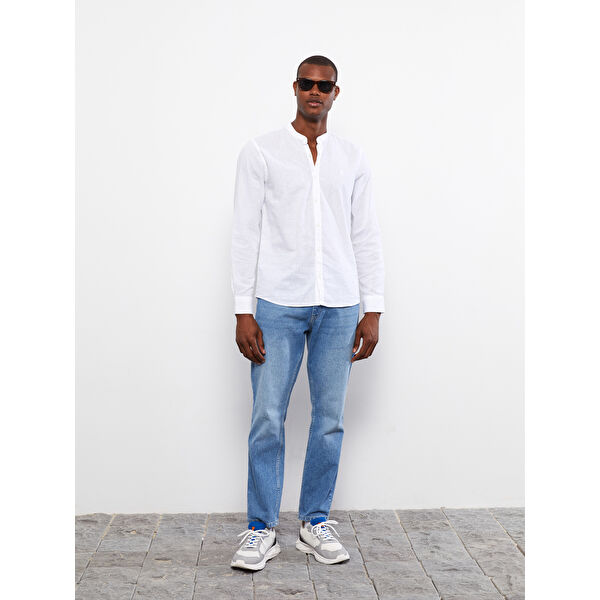 XSIDE Regular Fit Hakim Yaka Uzun Kollu Keten Erkek Gömlek