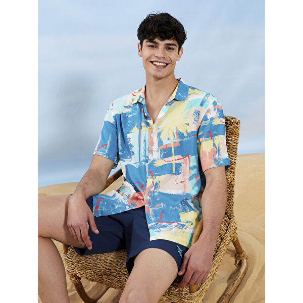 XSIDE Regular Fit Kısa Kollu Desenli Viskon Erkek Gömlek