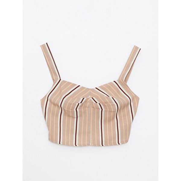 LCW CASUAL Kalp Yaka Çizgili Kolsuz Keten Kadın Bluz