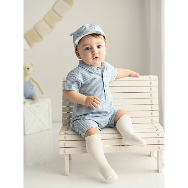 KANZ Polo Yaka Kısa Kollu Çizgili Erkek Bebek Tulum