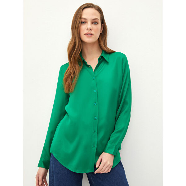 LCW CLASSIC Önden Düğme Kapamalı Düz Uzun Kollu Viskon Kadın Gömlek