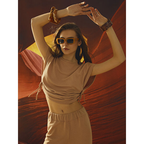 LCW GREEN Bisiklet Yaka Düz Kısa Kollu Kumaş Kadın Tişört