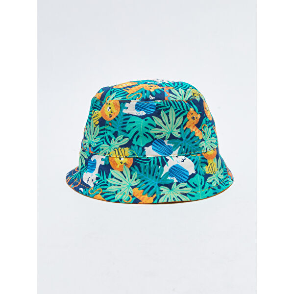 Baskılı Erkek Bebek Çift Taraflı Şapka