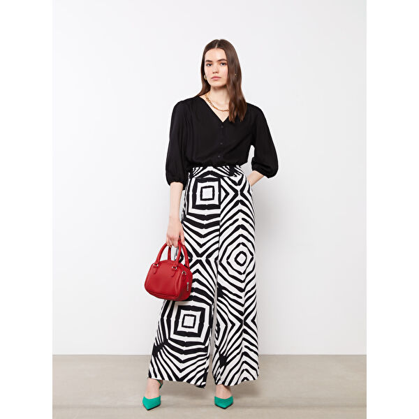 LCW CLASSIC Beli Lastikli Desenli Krinkle Kadın Pantolon