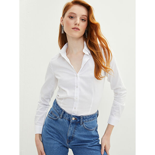 Önden Düğme Kapamalı Düz Uzun Kollu Kadın Gömlek