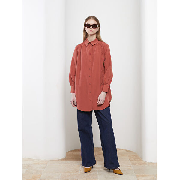 MODEST Gömlek Yaka Düz Uzun Kollu Oversize Poplin Kadın Tunik