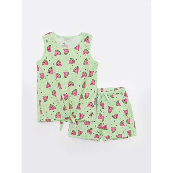 Bisiklet Yaka Desenli Kız Çocuk Atlet ve Şort