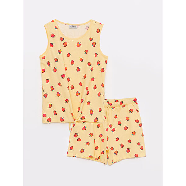 Bisiklet Yaka Desenli Kız Çocuk Atlet ve Şort