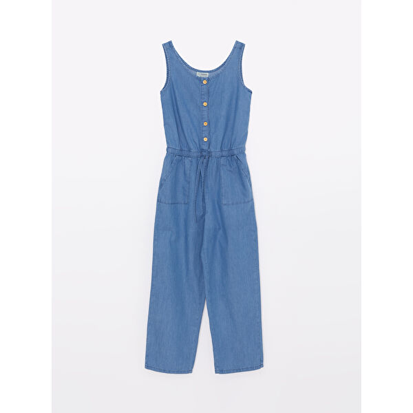 Bisiklet Yaka Basic Pamuklu Kız Çocuk Jean Salopet