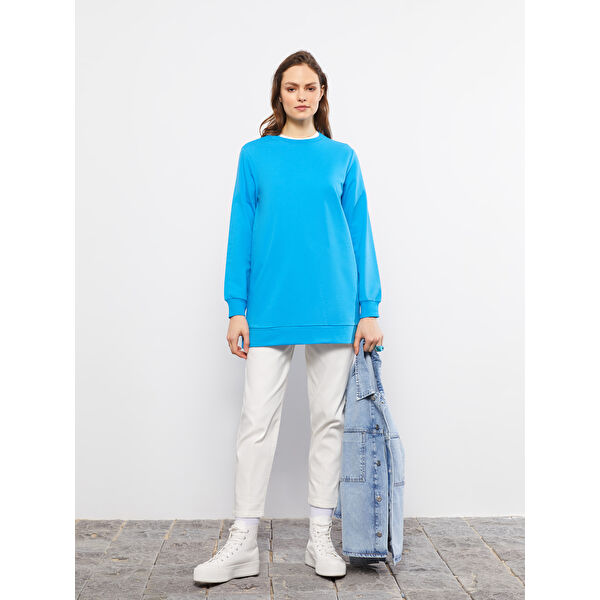 MODEST Bisiklet Yaka Düz Uzun Kollu Kadın Sweatshirt Tunik