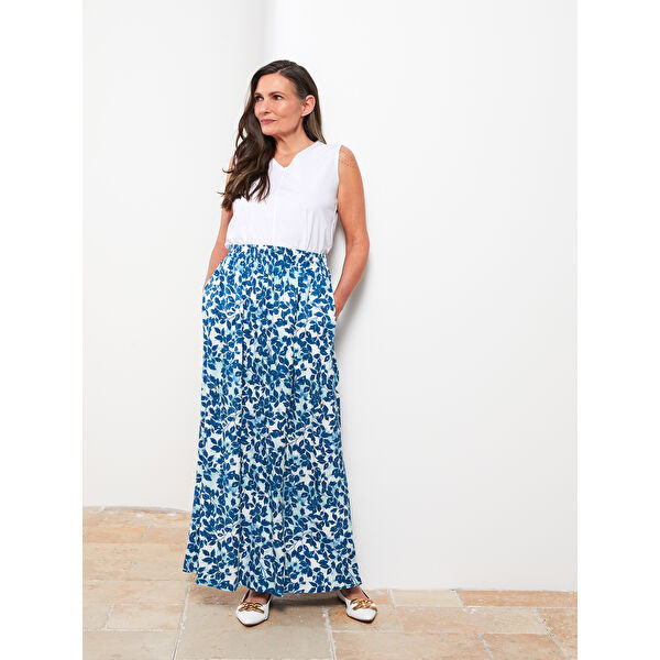 LCW GRACE Beli Lastikli Desenli A Kesim Viskon Kadın Etek