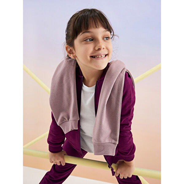 Kapüşonlu Basic Uzun Kollu Kız Çocuk Fermuarlı Sweatshirt Kapüşonlu Basic Uzun Kollu Kız Çocuk Fermuarlı Sweatshirt