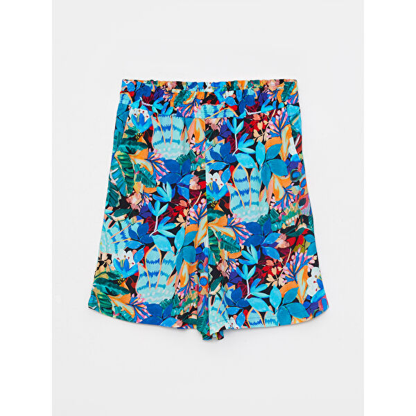 Beli Lastikli Rahat Kalıp Desenli Cep Detaylı Viskon Kadın Şort