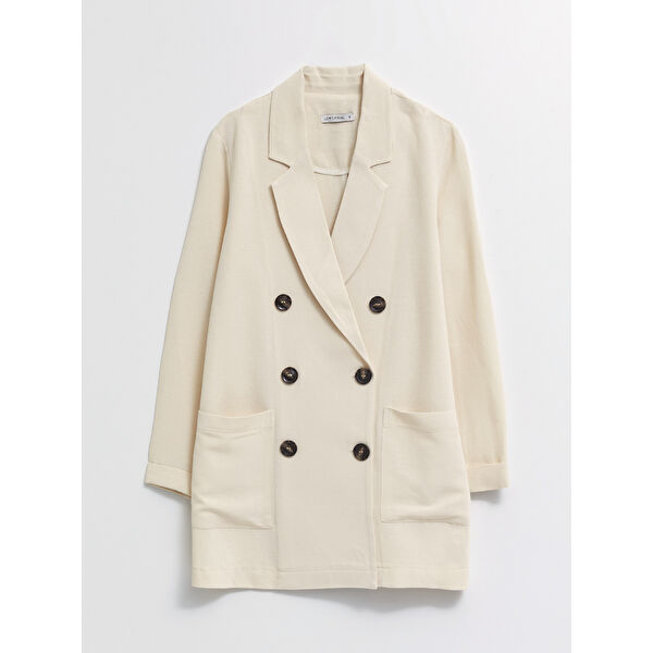 LCW CASUAL Önden Düğme Kapamalı Düz Uzun Kollu Keten Kadın Blazer Ceket