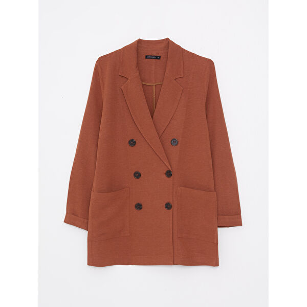 LCW CASUAL Önden Düğme Kapamalı Düz Uzun Kollu Keten Kadın Blazer Ceket