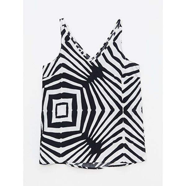 LCW CLASSIC V Yaka Desenli Kolsuz Poplin Kadın Bluz