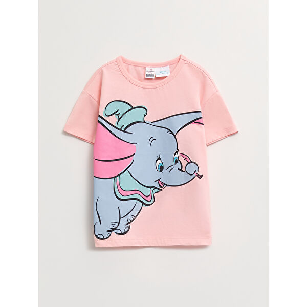 Bisiklet Yaka Kısa Kollu Dumbo Baskılı Pamuklu Kız Bebek Tişört