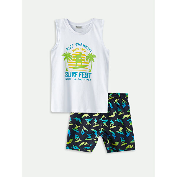 Bisiklet Yaka Baskılı Erkek Çocuk Yüzme Takım