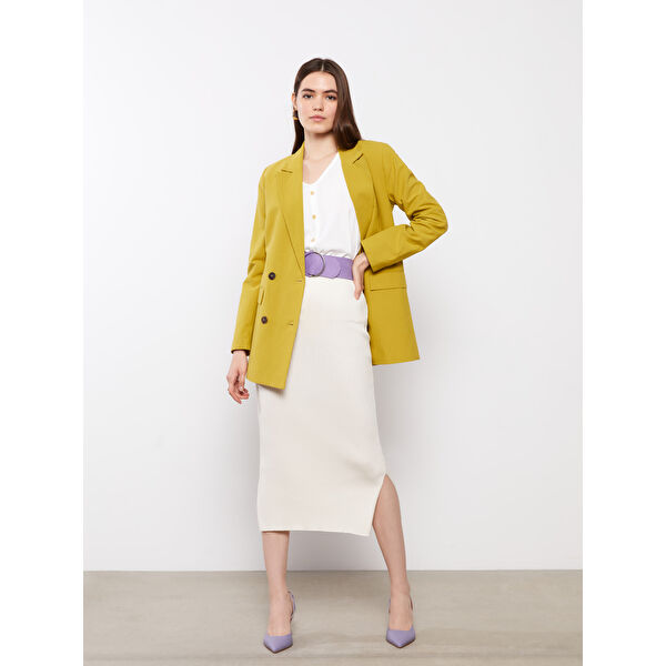 Beli Lastikli Düz Kadın Triko Etek