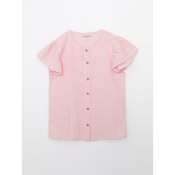 Bisiklet Yaka Çizgili Kısa Kollu Poplin Kız Çocuk Gömlek