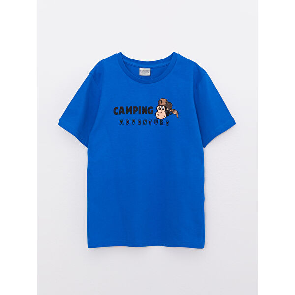 Bisiklet Yaka Nostaljik Maymun Baskılı Kısa Kollu Pamuklu Erkek Çocuk Tişört