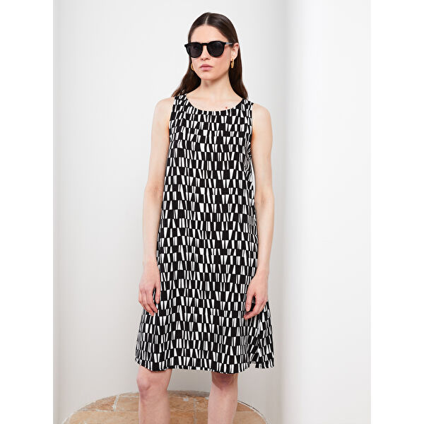 Bisiklet Yaka Desenli Kolsuz A Kesim Viskon Kadın Elbise Bisiklet Yaka Desenli Kolsuz A Kesim Viskon Kadın Elbise