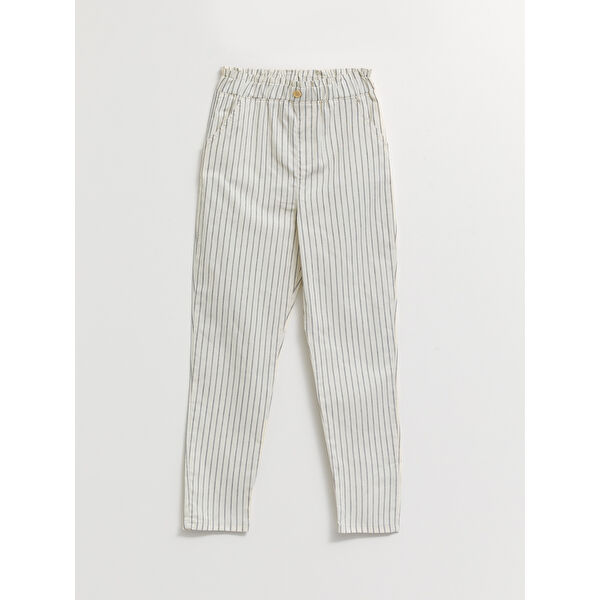 Beli Lastikli Çizgili Gabardin Kız Çocuk Pantolon