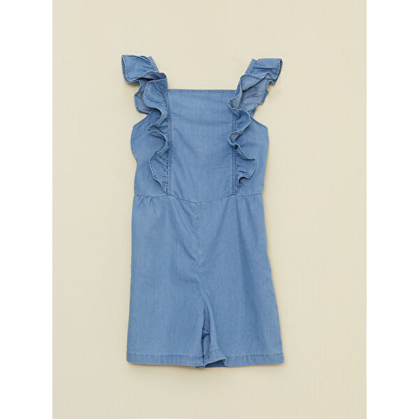 LCW GREEN Kare Yaka Fırfır Detaylı Kız Çocuk Jean Salopet LCW GREEN Kare Yaka Fırfır Detaylı Kız Çocuk Jean Salopet