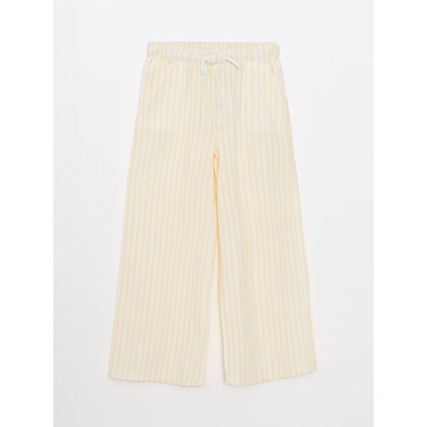Beli Lastikli Çizgili Geniş Paça Kız Çocuk Pantolon