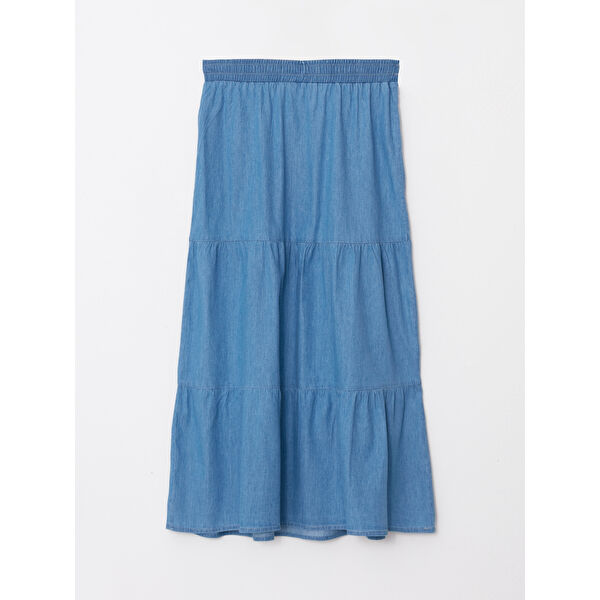 LCW CLASSIC Beli Lastikli Düz Kadın Jean Etek