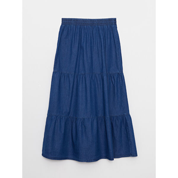 LCW CLASSIC Beli Lastikli Düz Kadın Jean Etek