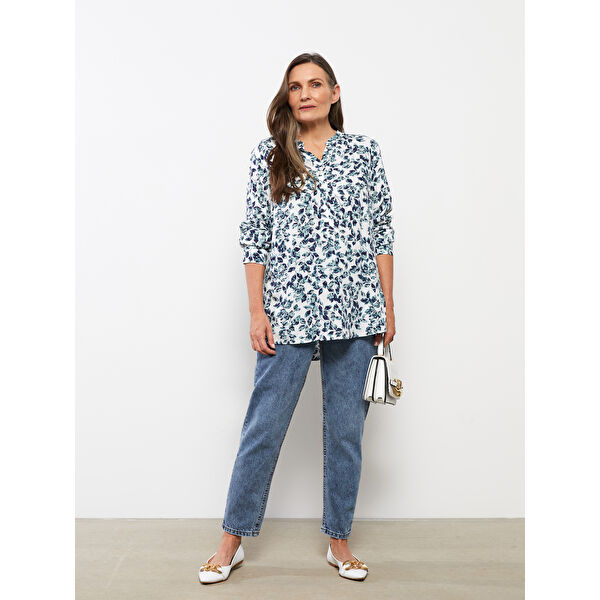 LCW GRACE Kaçık Yaka Desenli Uzun Kollu Viskon Kadın Bluz