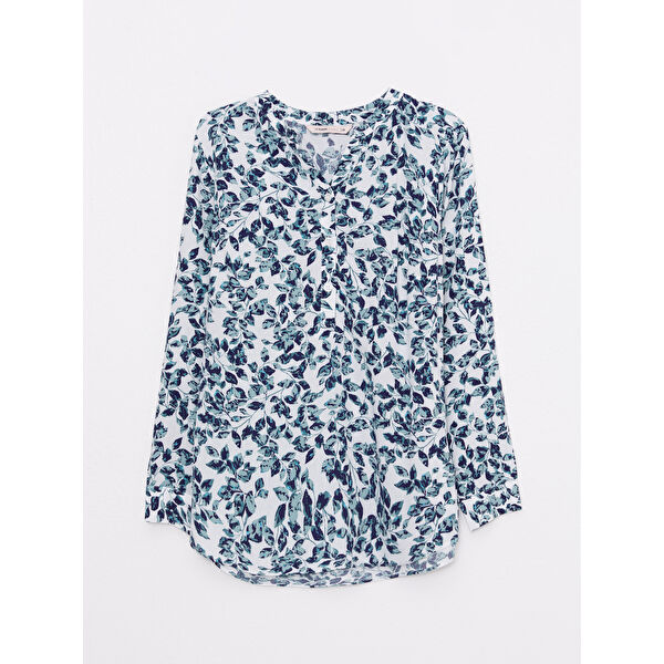 LCW GRACE Kaçık Yaka Desenli Uzun Kollu Viskon Kadın Bluz