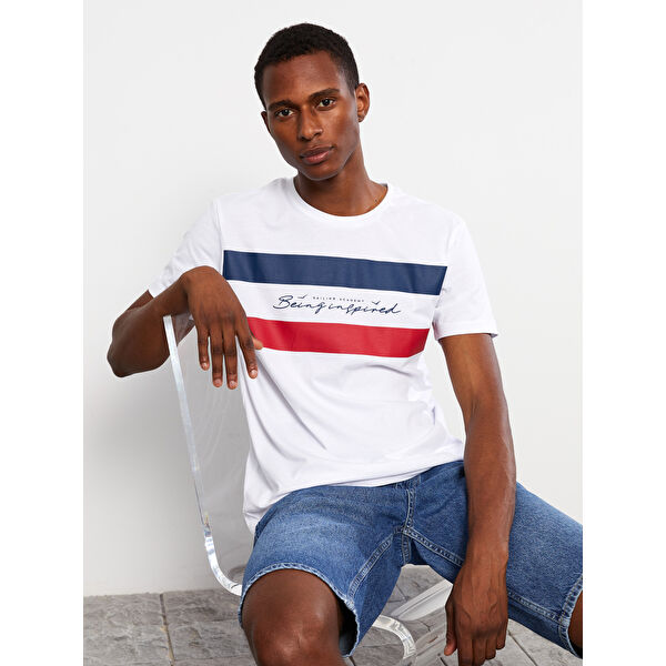 Bisiklet Yaka Kısa Kollu Baskılı Penye Erkek Tişört