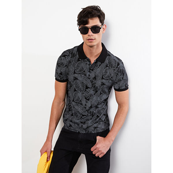 LCW CASUAL Polo Yaka Kısa Kollu Desenli Penye Erkek Tişört