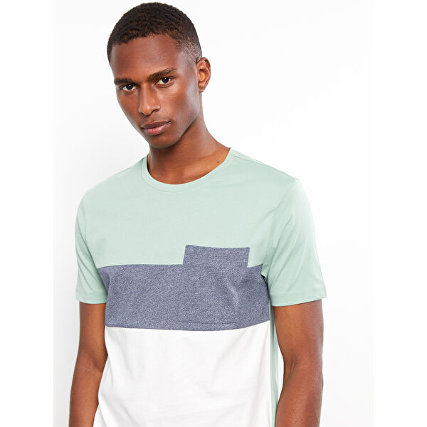 Bisiklet Yaka Kısa Kollu Renk Bloklu Penye Erkek Tişört