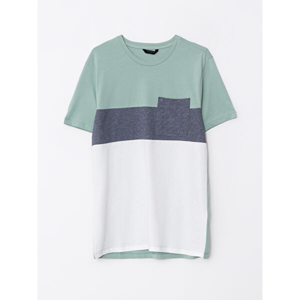 Bisiklet Yaka Kısa Kollu Renk Bloklu Penye Erkek Tişört